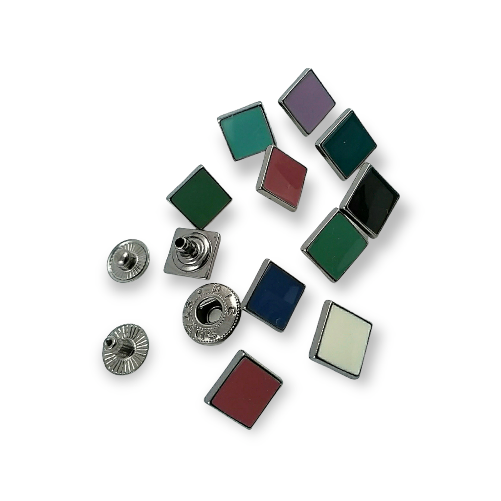 Enamel Snap Fastener Button 10 x 10 mm Square Shape Coat and Jacket Snaps Button